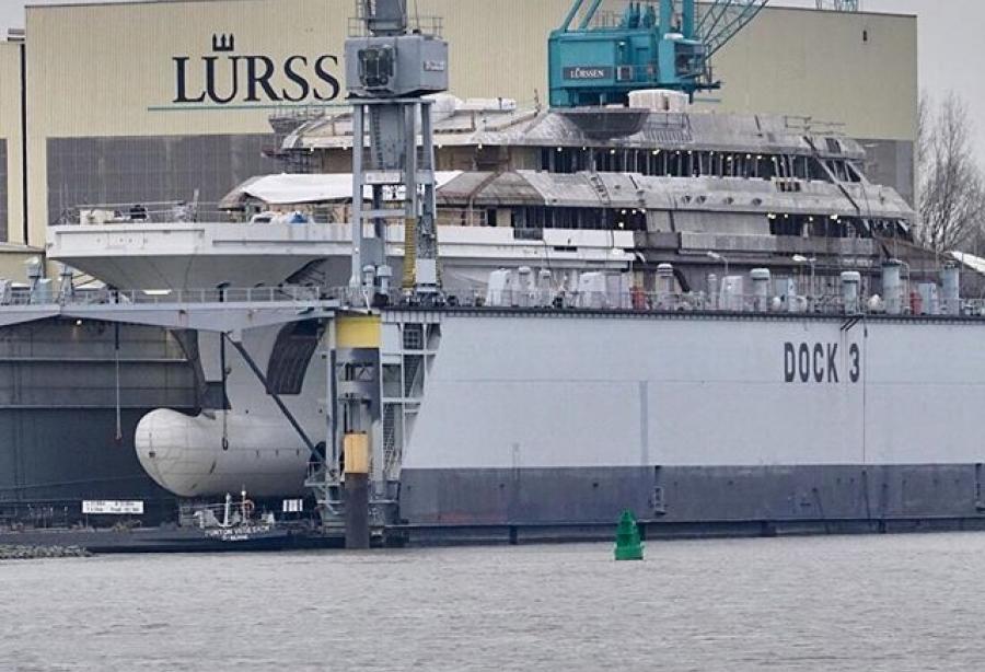 142m Lurssen Project Redwood moved to floating dock - Yacht Harbour