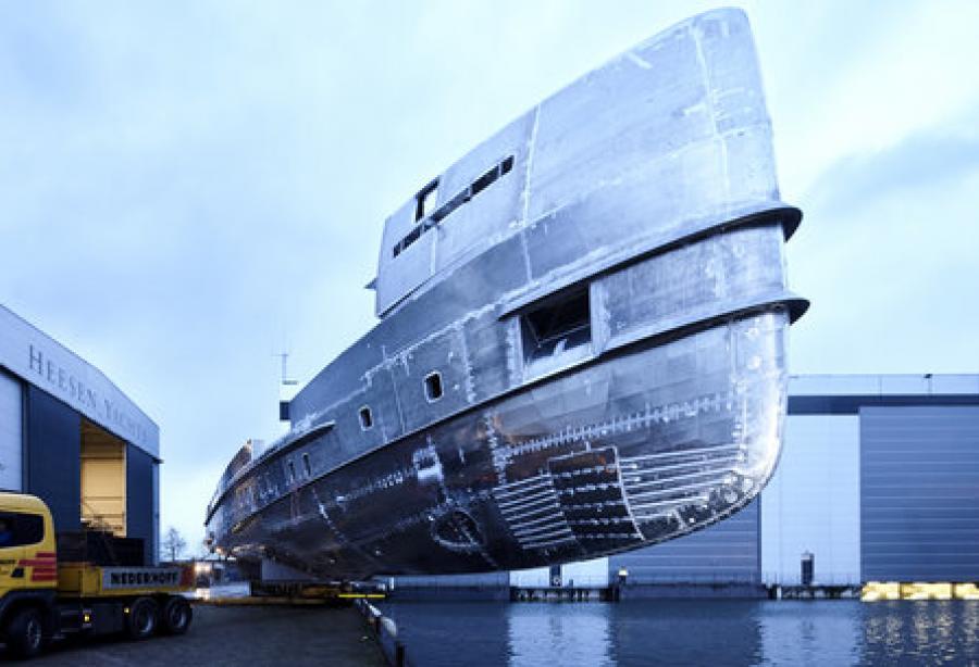 Hull and superstructure of Project Nova joined - Yacht Harbour