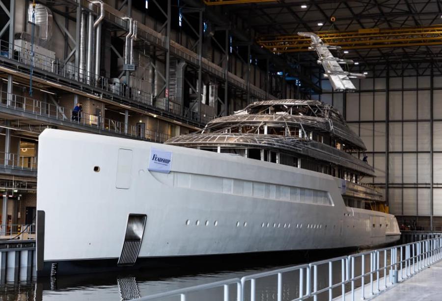 88m Project 816 moved into new Feadship yard in Amsterdam for ...