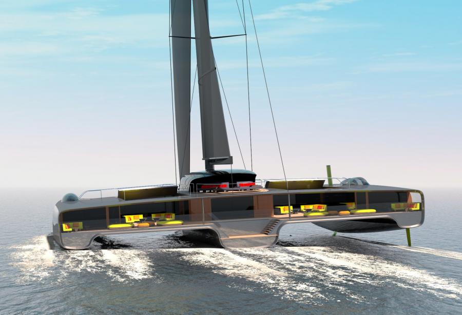 40m Trimaran Concept Domus Revealed by Rob Doyle Design and Van Geest ...